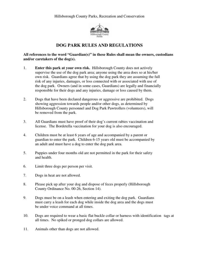 dog park rules and regulations