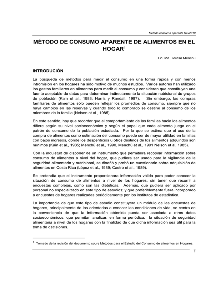 Consumo Aparente de Alimentos en el Hogar: Metodología