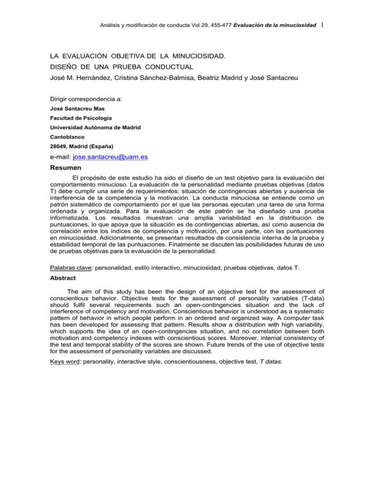 LA EVALUACIÓN OBJETIVA DE LA MINUCIOSIDAD. DISEÑO DE