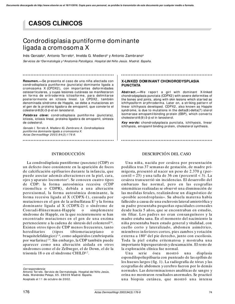 CASOS CLÍNICOS Condrodisplasia puntiforme dominante ligada a