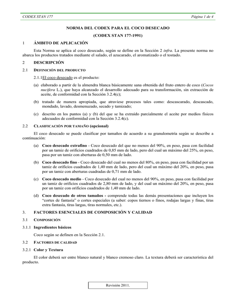 NORMA DEL CODEX PARA EL COCO DESECADO (CODEX STAN