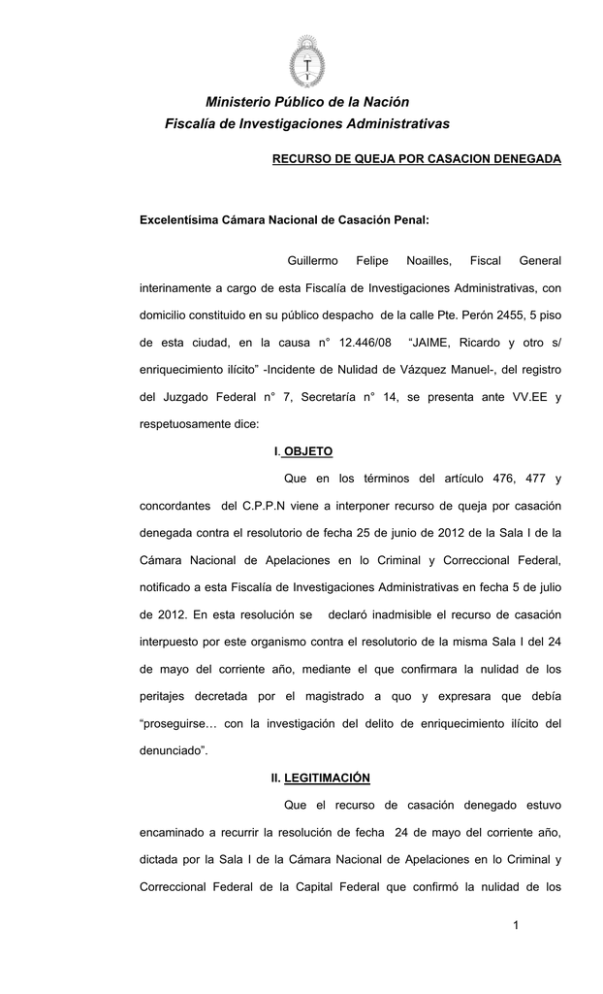 Recurso de Queja por Casación denegada