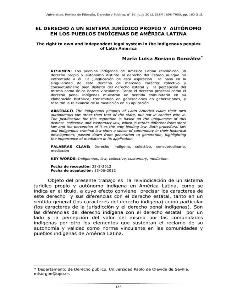 El derecho a un sistema jurídico propio y autónomo