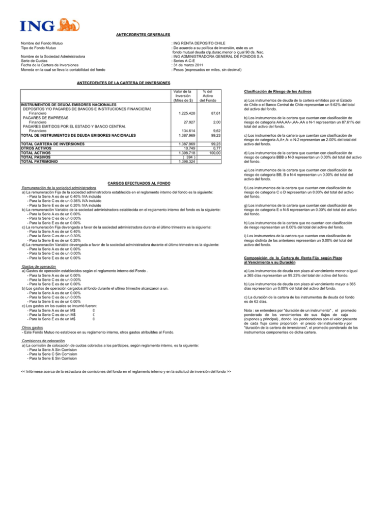 Fondo Mutuo : ING RENTA DEPOSITO CHILE