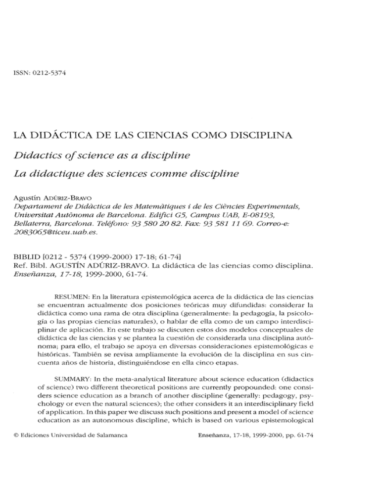 La didáctica de las ciencias como disciplina - Gredos