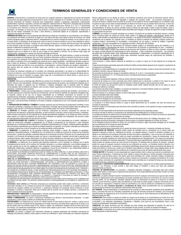 terminos generales y condiciones de venta