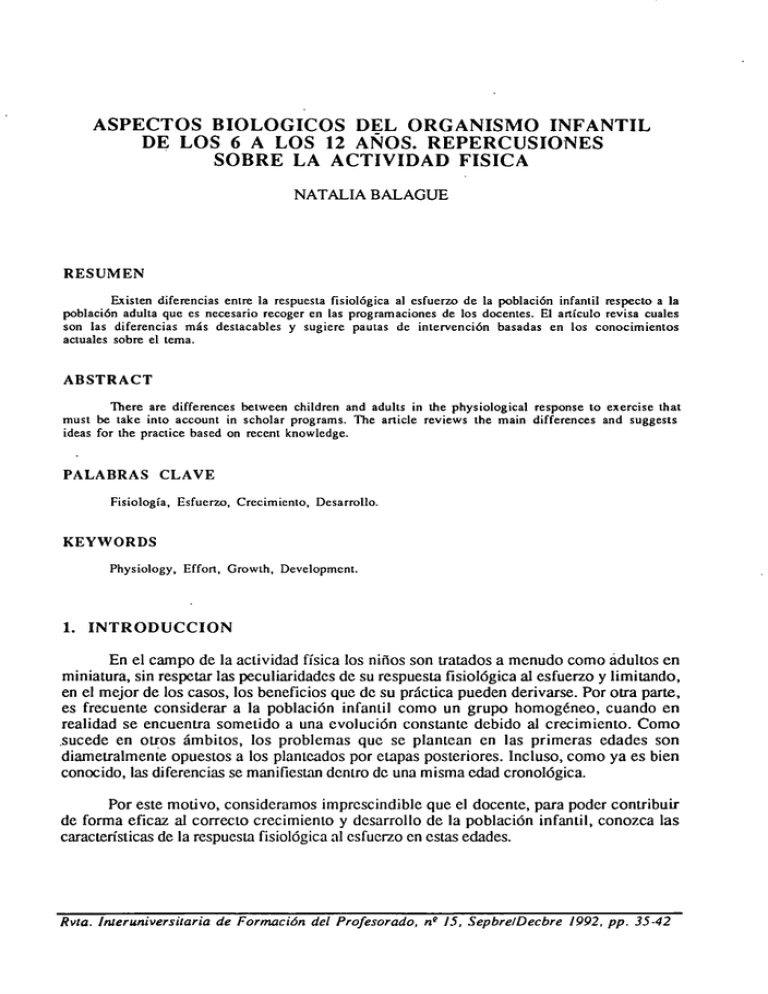 aspectos biologicos del organismo infantil de los 6 a los 12 años
