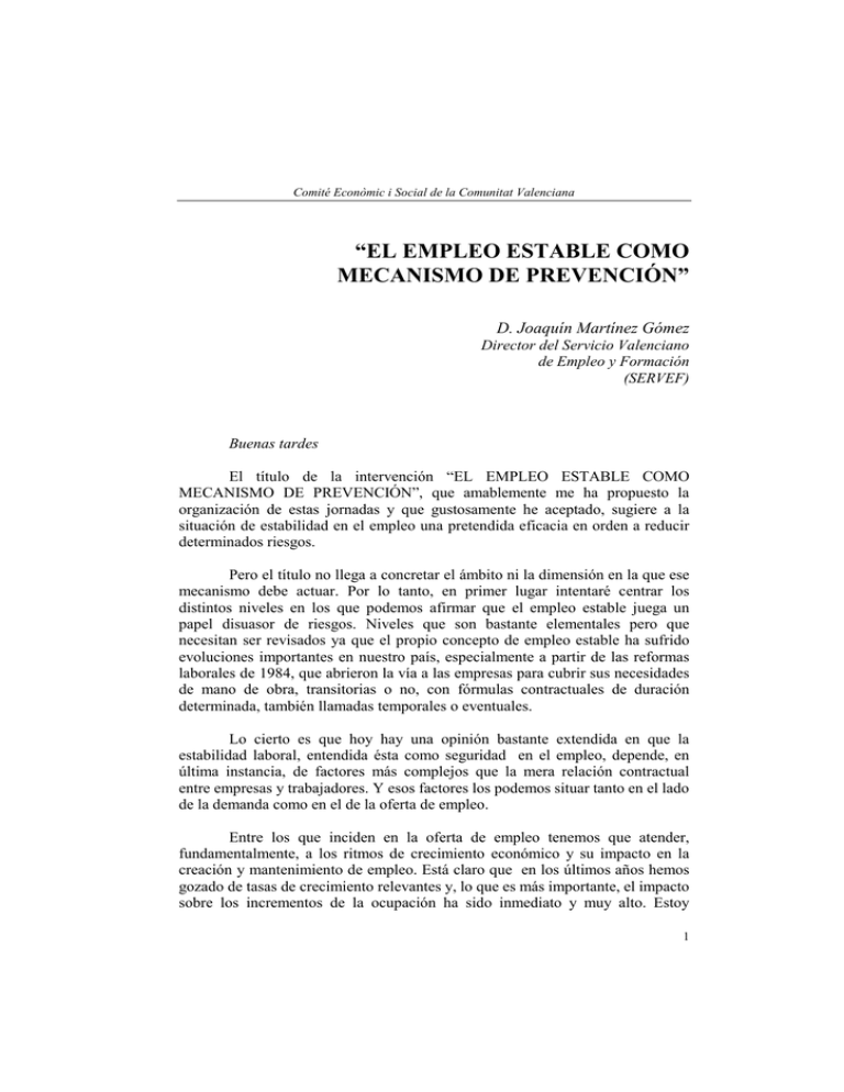 El empleo estable como mecanismo de prevención