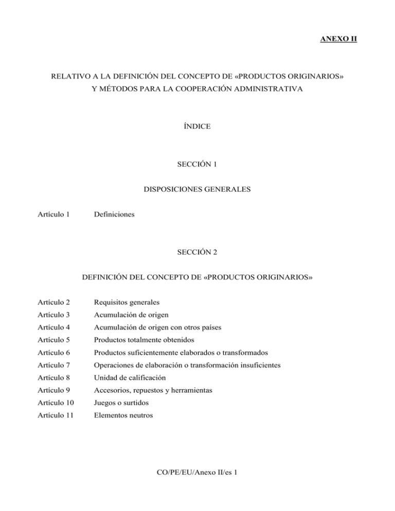 CO/PE/EU/Anexo II/es 1 ANEXO II RELATIVO A LA DEFINICIÓN