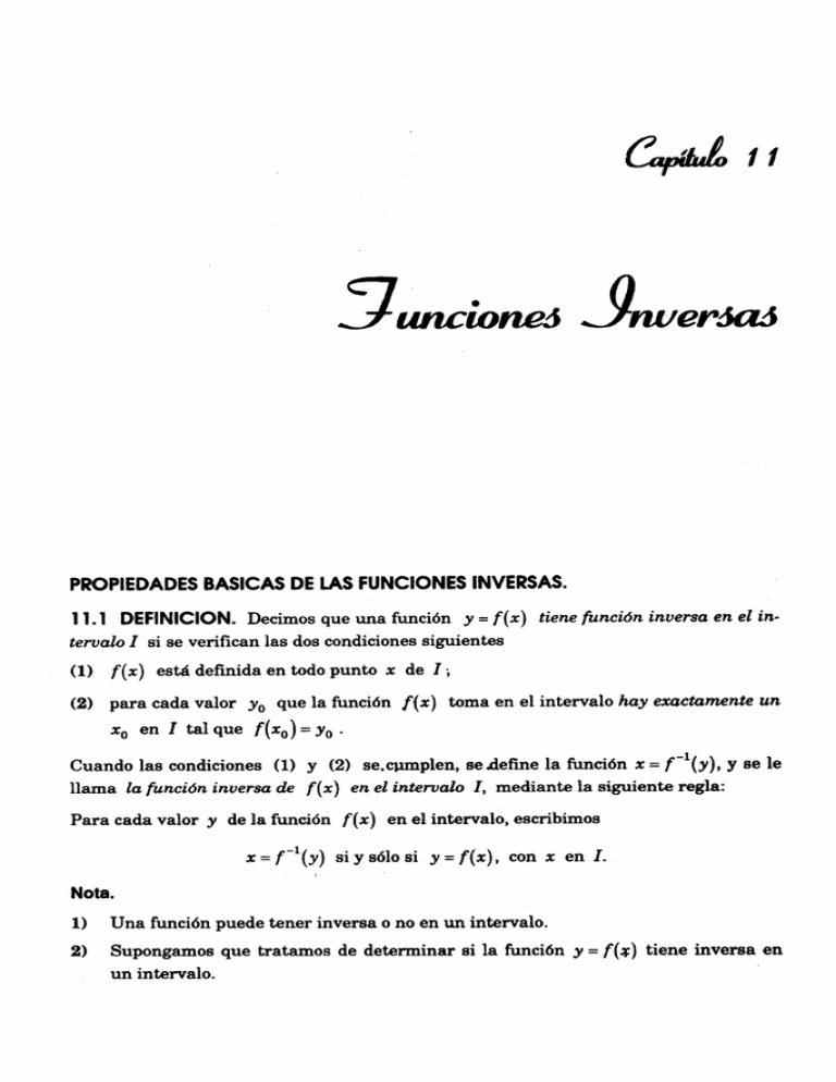 PROPIEDADES BASICAS DE LAS FUNCIONES INVERSAS.