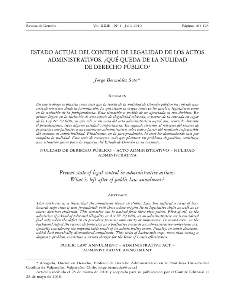 ESTADO ACTUAL DEL CONTROL DE LEGALIDAD DE LOS ACTOS