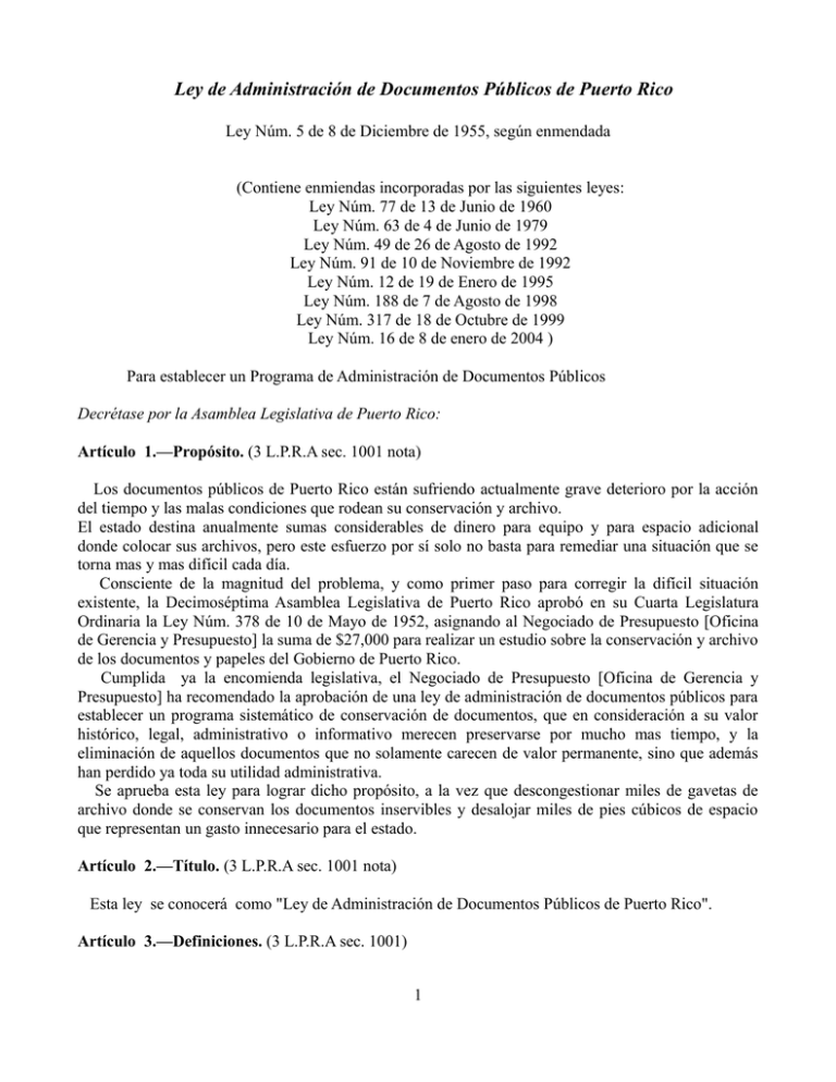 Ley de Administracion de Documentos Publicos de PR con