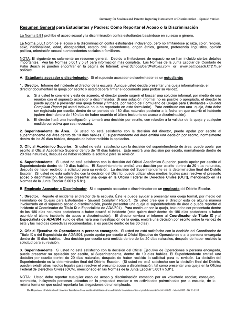 Cómo Reportar el Acoso o la Discriminación