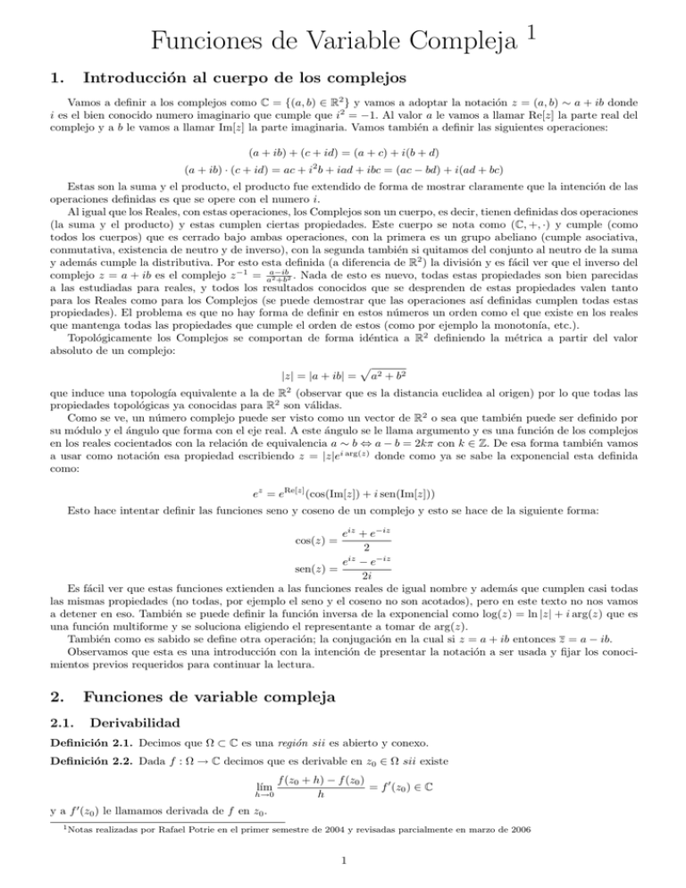 Funciones de Variable Compleja