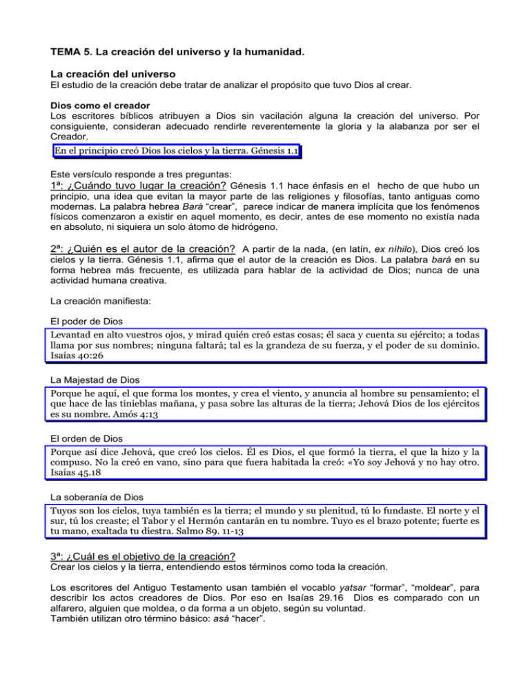 TEMA 5. La creación del universo y la