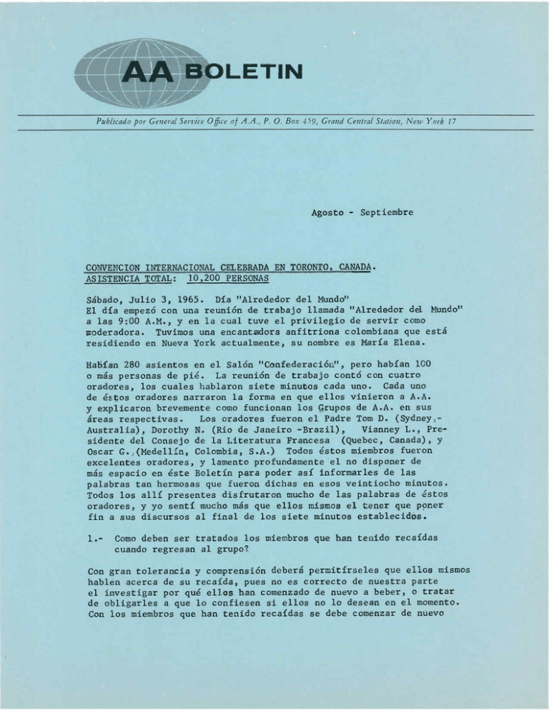 Box 459 - Agosto - Septiembre 1965