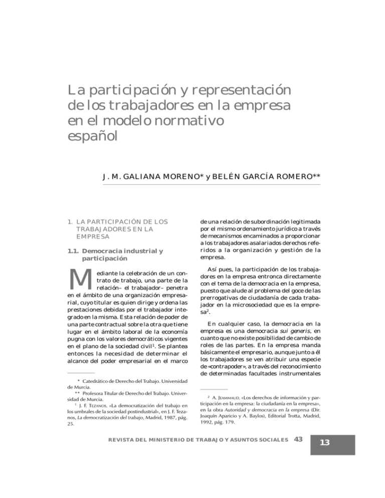 La participación y representación de los trabajadores en la empresa
