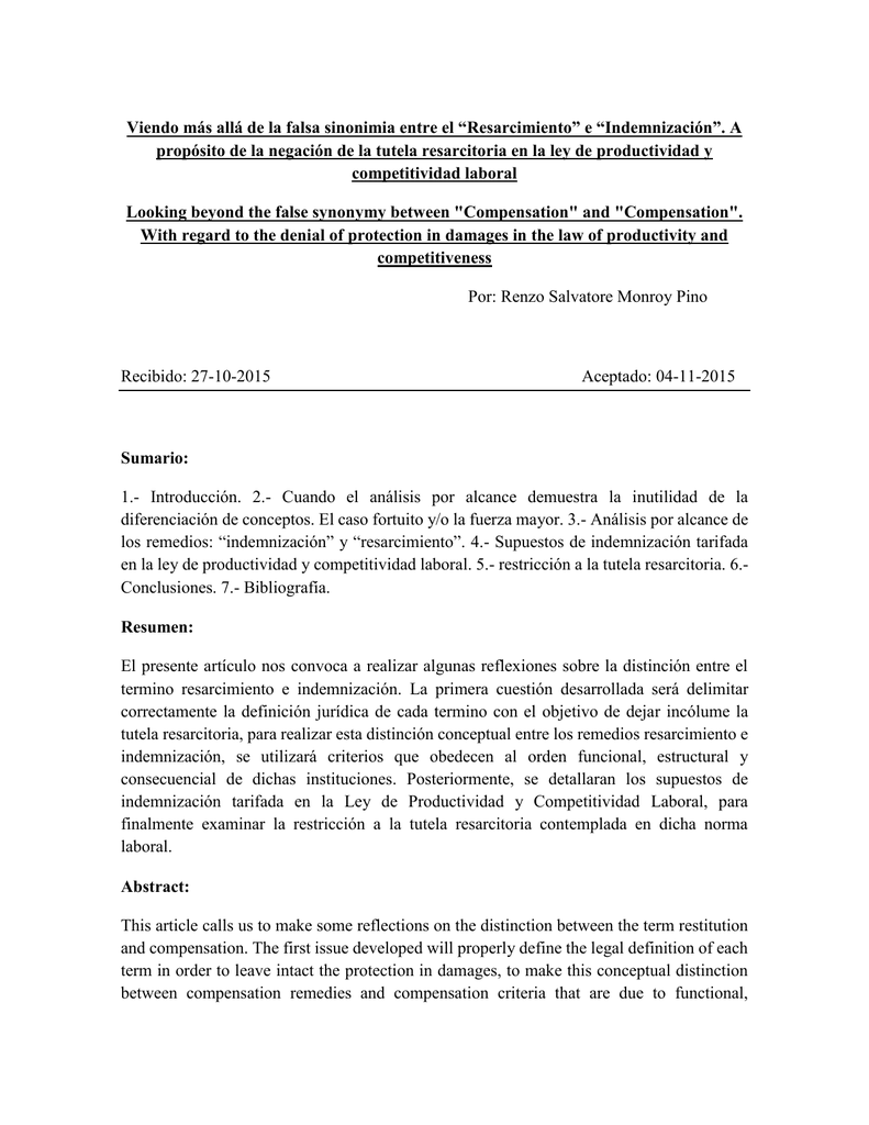 “Resarcimiento” e “Indemnización”.