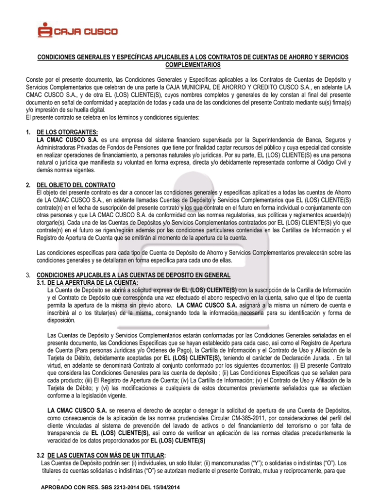 CONDICIONES GENERALES Y ESPECÍFICAS