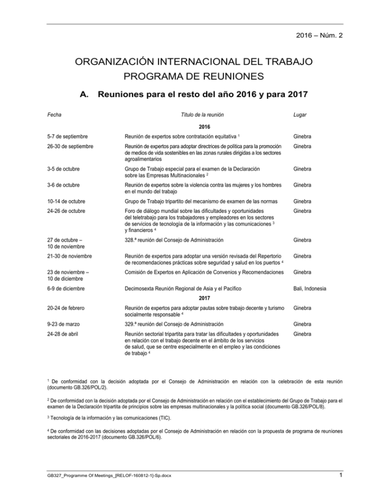 Programa de reuniones de la OIT 2016-2017
