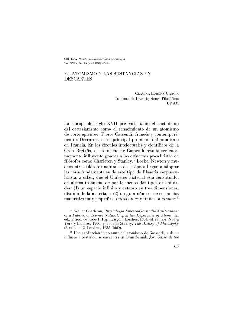 EL ATOMISMO Y LAS SUSTANCIAS EN DESCARTES La Europa