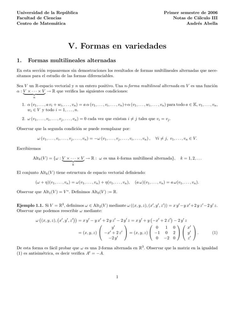 Formas en variedades - Centro de Matematica
