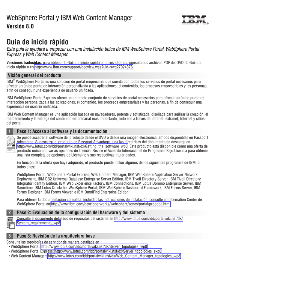 WebSphere Portal y IBM Web Content Manager Guía de inicio rápido
