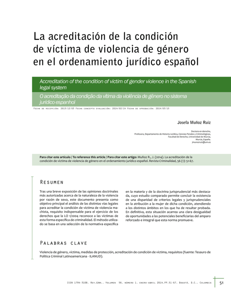 La acreditación de la condición de víctima de violencia de género