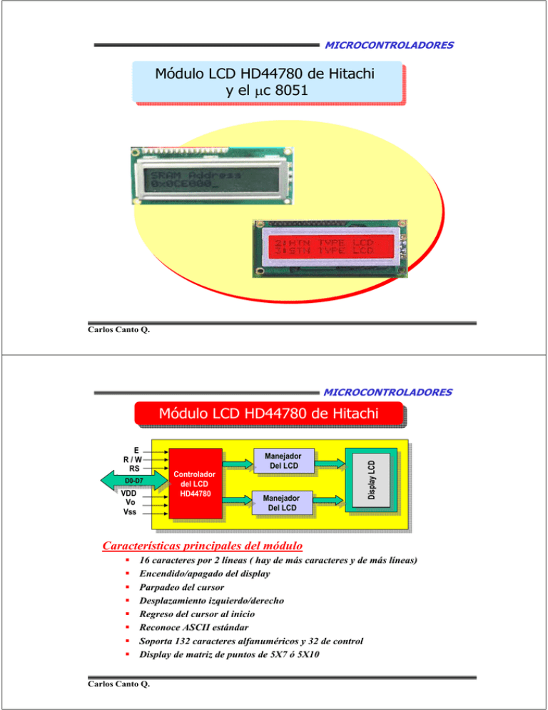 Módulo LCD HD44780 de Hitachi y el μc 8051 Módulo LCD