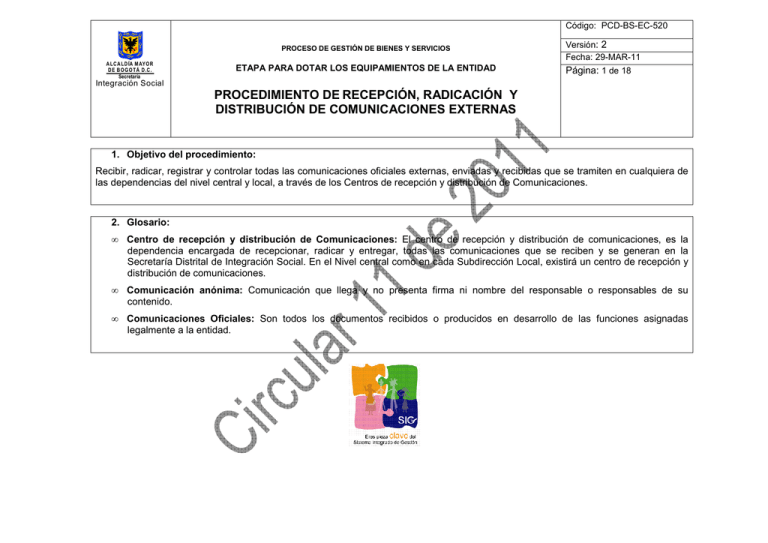 procedimiento de recepción, radicación y distribución de
