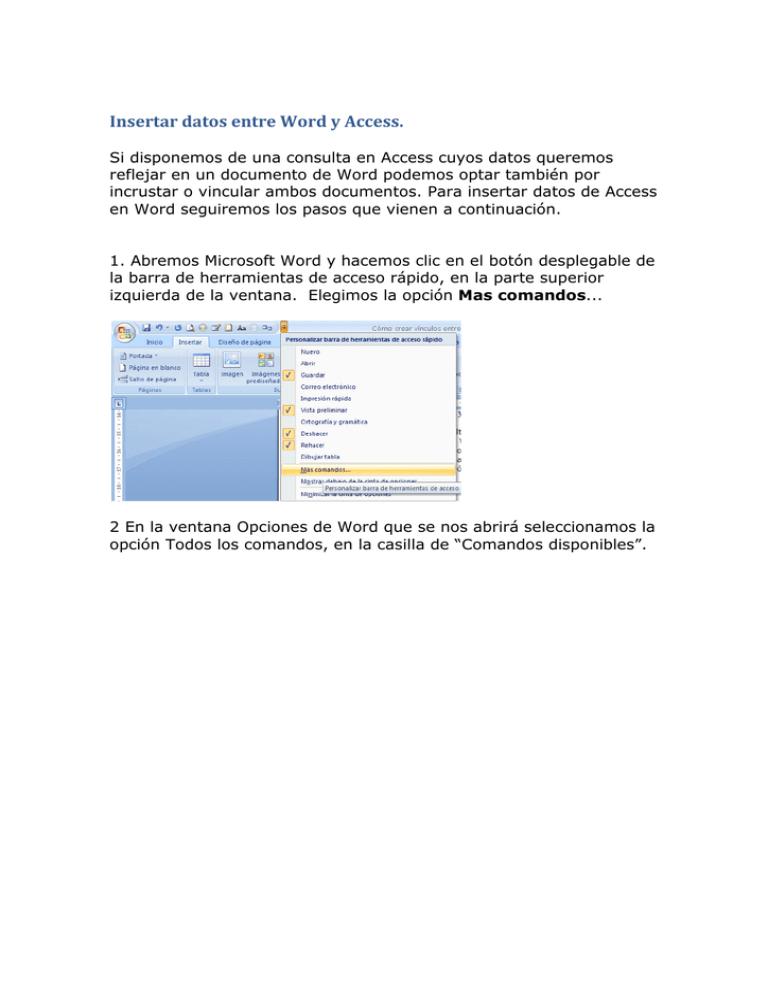 Insertar datos entre Word y Access.