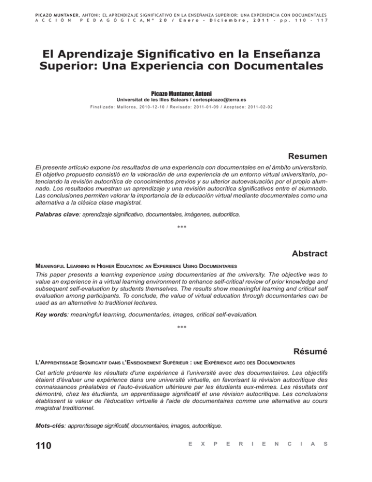 El Aprendizaje Significativo en la Enseñanza Superior