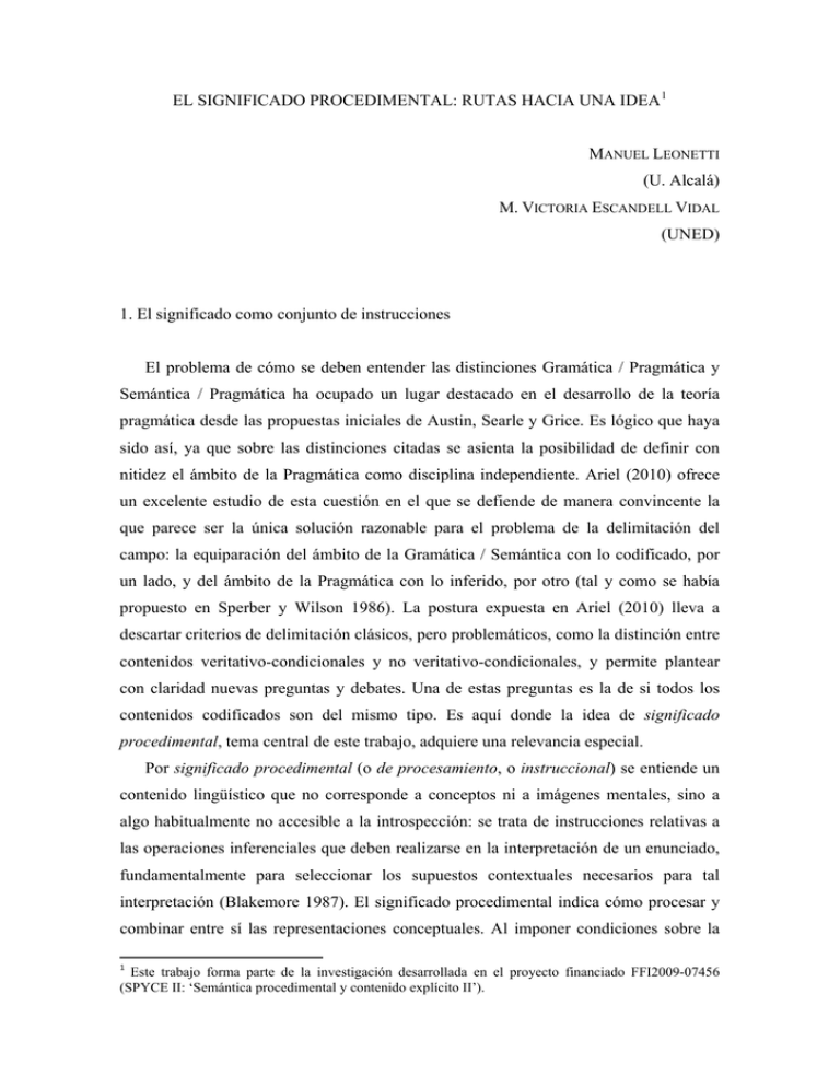EL SIGNIFICADO PROCEDIMENTAL: RUTAS HACIA UNA IDEA (U