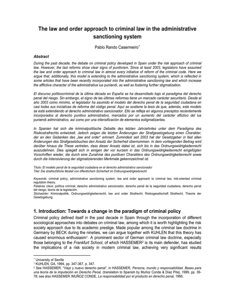 The law and order approach to criminal law in the administrative