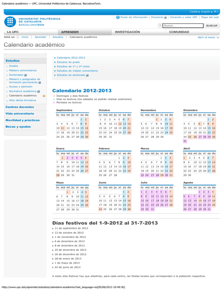 Calendario académico 2012-2013 - Universitat Politècnica de