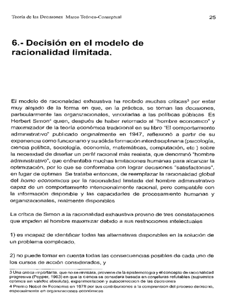 6.- Decisión en el modelo de racionalidad limitada.