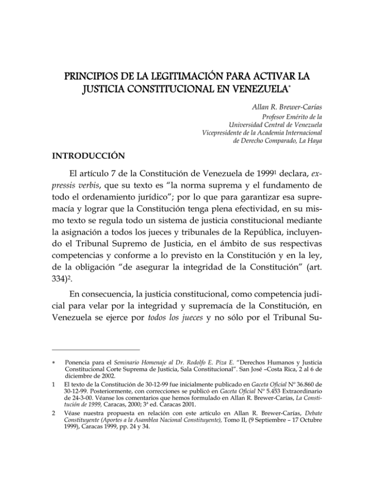 PRINCIPIOS DE LA LEGITIMACIÓN PARA ACTIVAR LA JUSTICIA