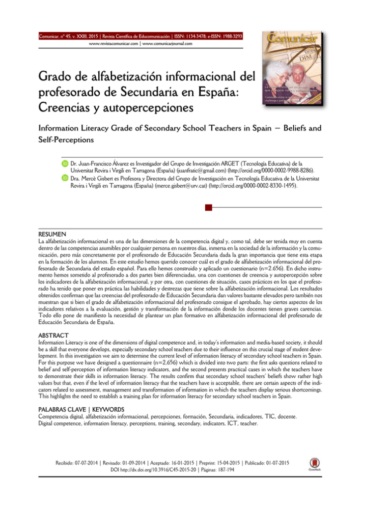 Grado de alfabetización informacional del profesorado de