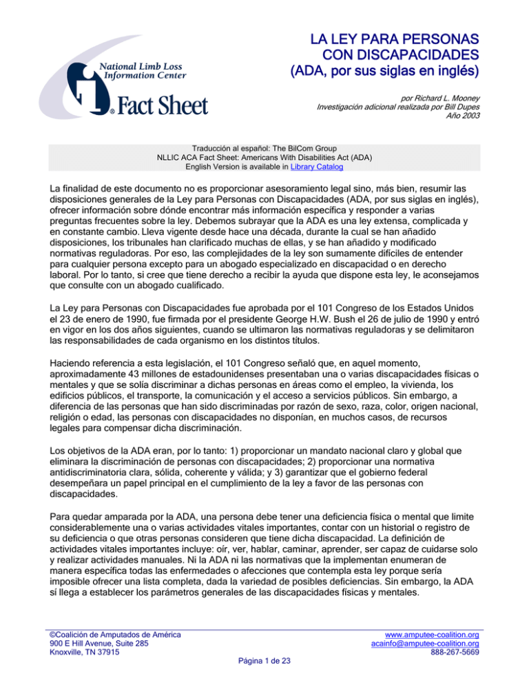 LA LEY PARA PERSONAS CON DISCAPACIDADES (ADA, por sus