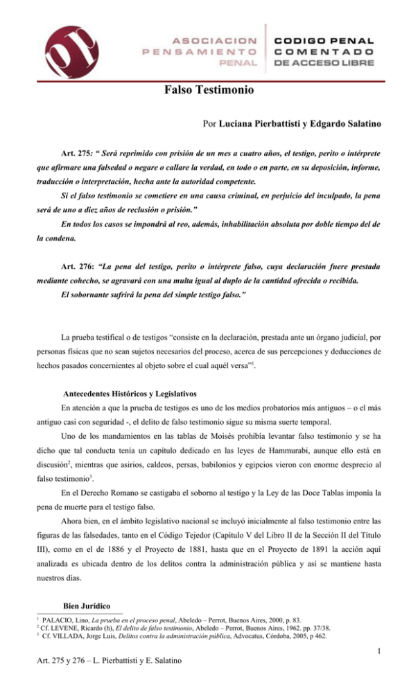 falso testimonio - Revista Pensamiento Penal