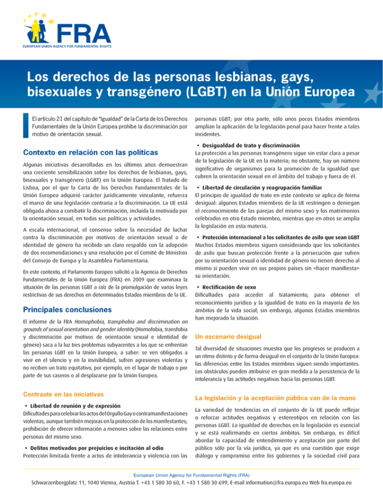 Los derechos de las personas lesbianas, gays, bisexuales y
