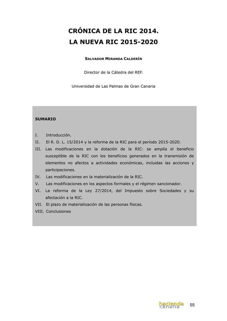 crónica de la ric 2014. la nueva ric 2015-2020
