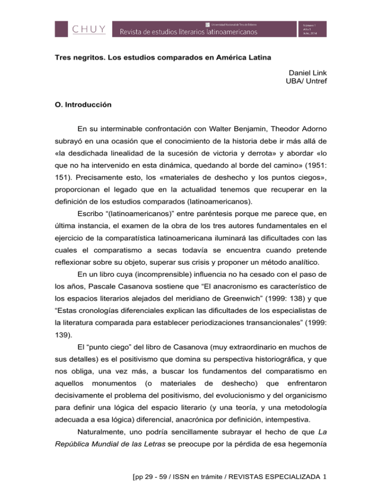 Tres negritos. Los estudios comparados en América