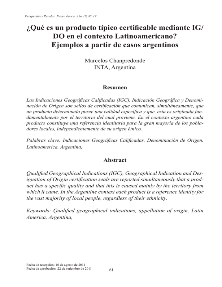 ¿Qué es un producto típico certificable mediante IG/ DO en el