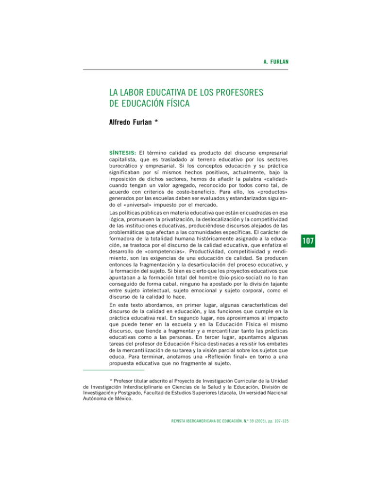 LA LABOR EDUCATIVA DE LOS PROFESORES DE EDUCACIÓN