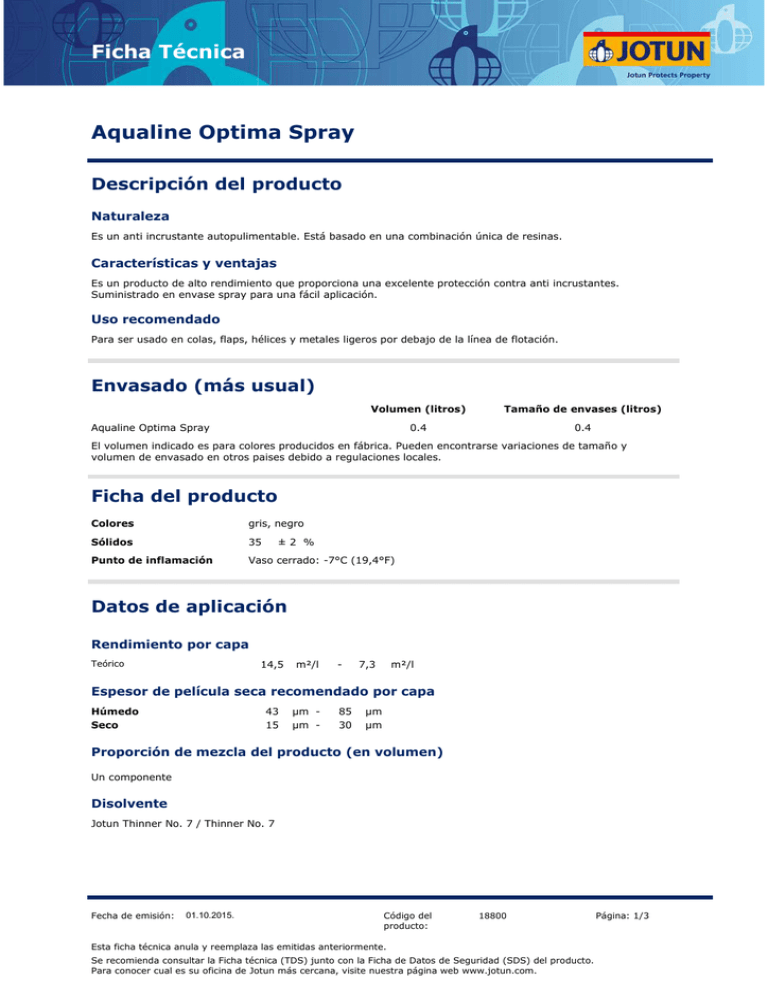 Ficha Técnica Aqualine Optima Spray