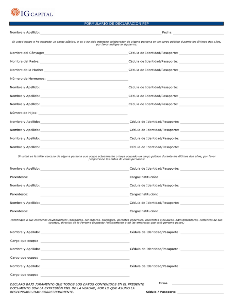 Descargar Declaración PEP