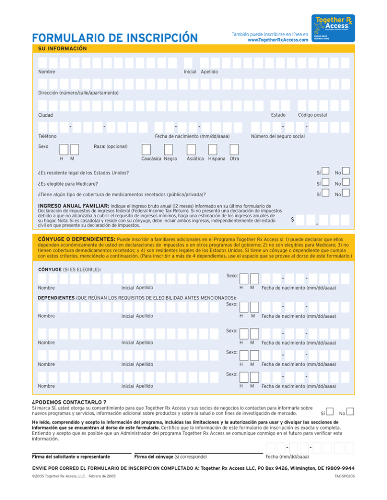 formulario de inscripción