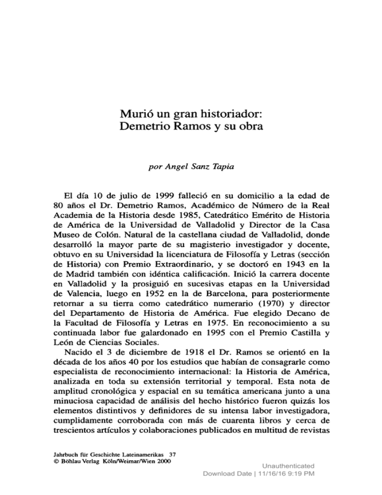 Murió un gran historiador: Demetrio Ramos y su obra
