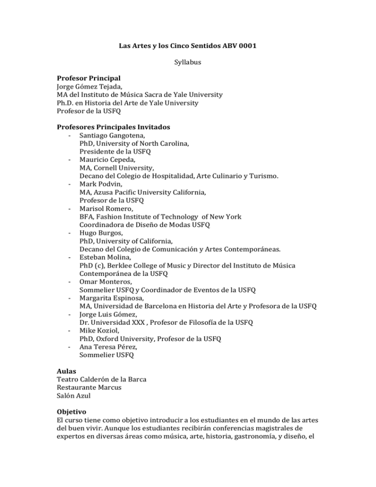 Las Artes y los Cinco Sentidos ABV 0001 Syllabus Profesor